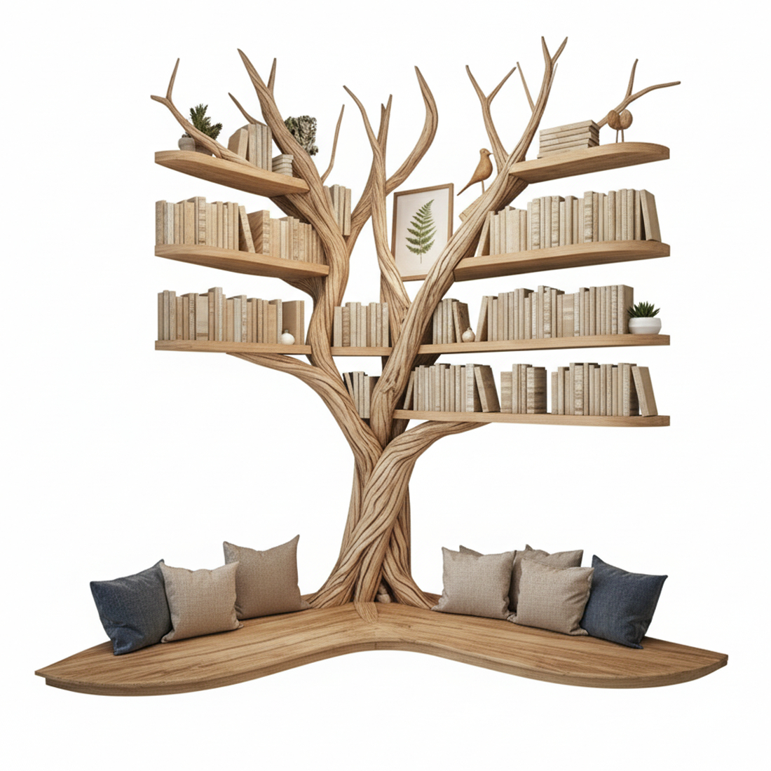 Rustic Tree Branch Floating Corner Shelf With L-Shaped Bench - DYCOAT ...