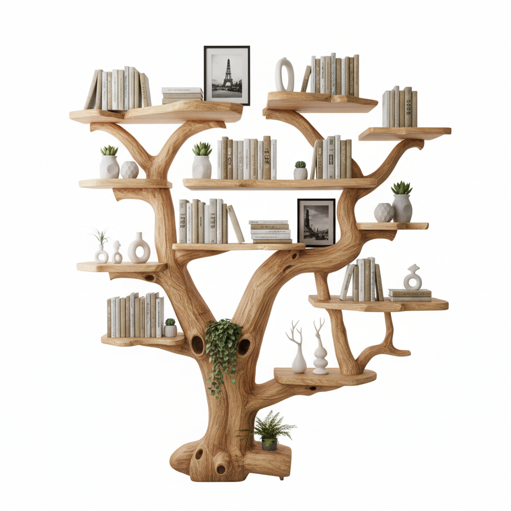Wall-Mounted Tree Bookshelf - Handcrafted Vertical Wooden Bookcase ...